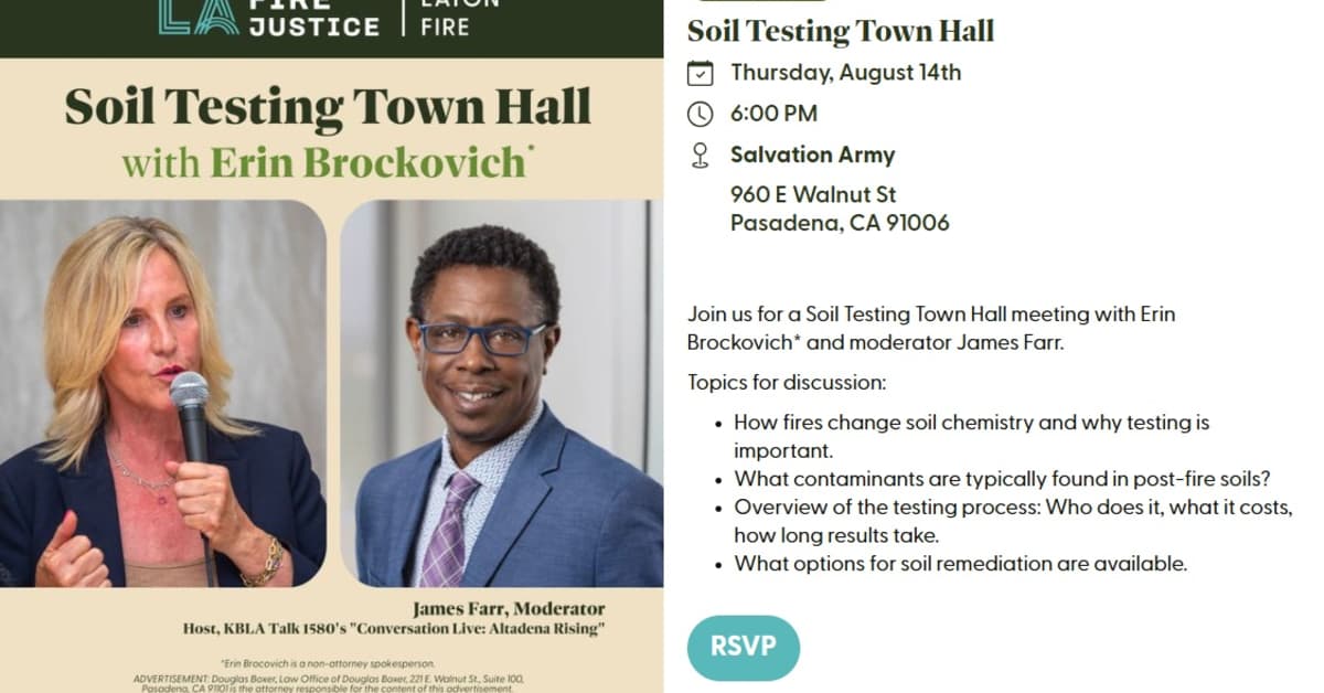 Erin Brockovich Discusses Post-Fire Soil Testing at Upcoming Town Hall ...